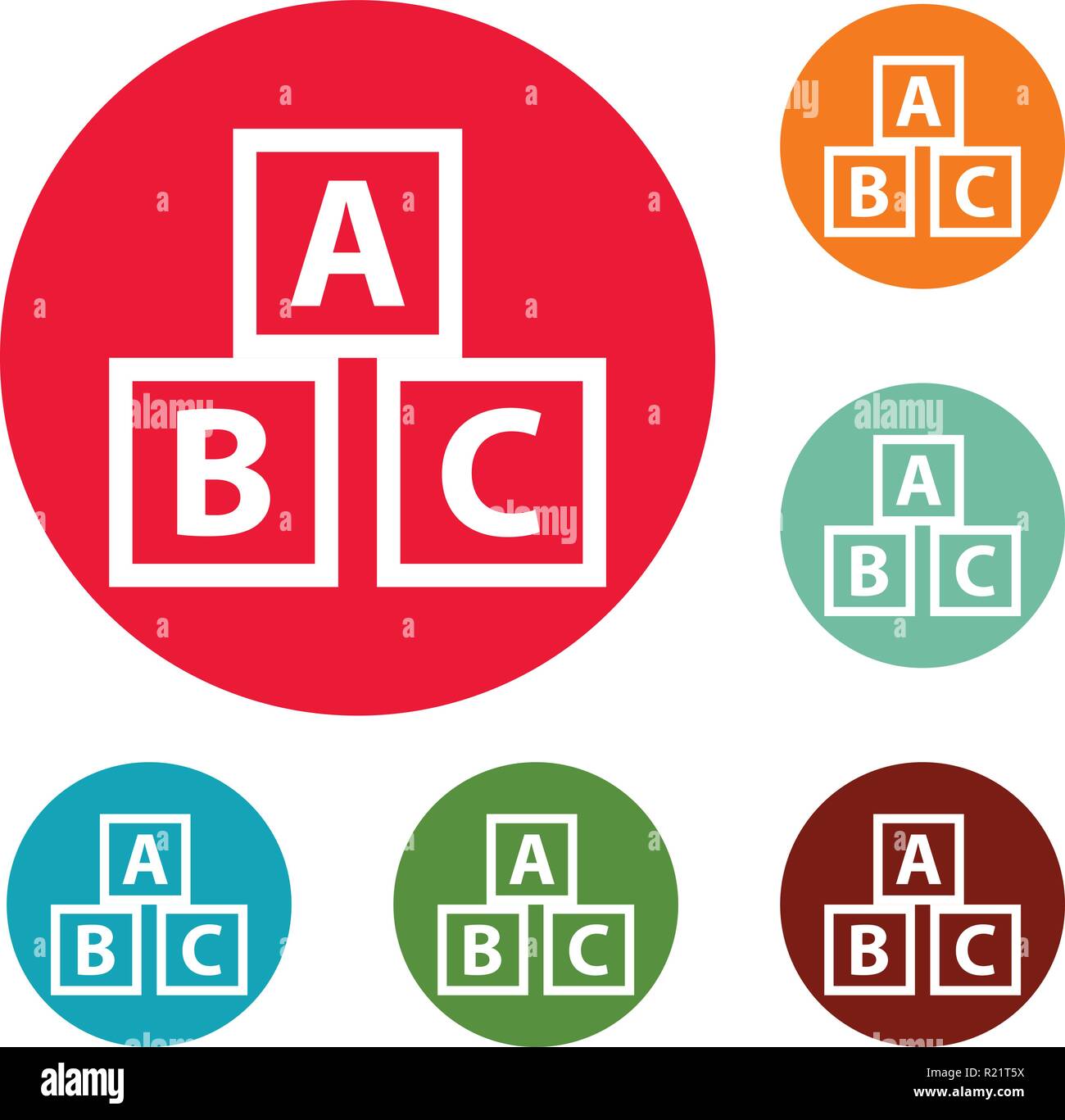 Education abc blocks icons circle set vector isolated on white ...