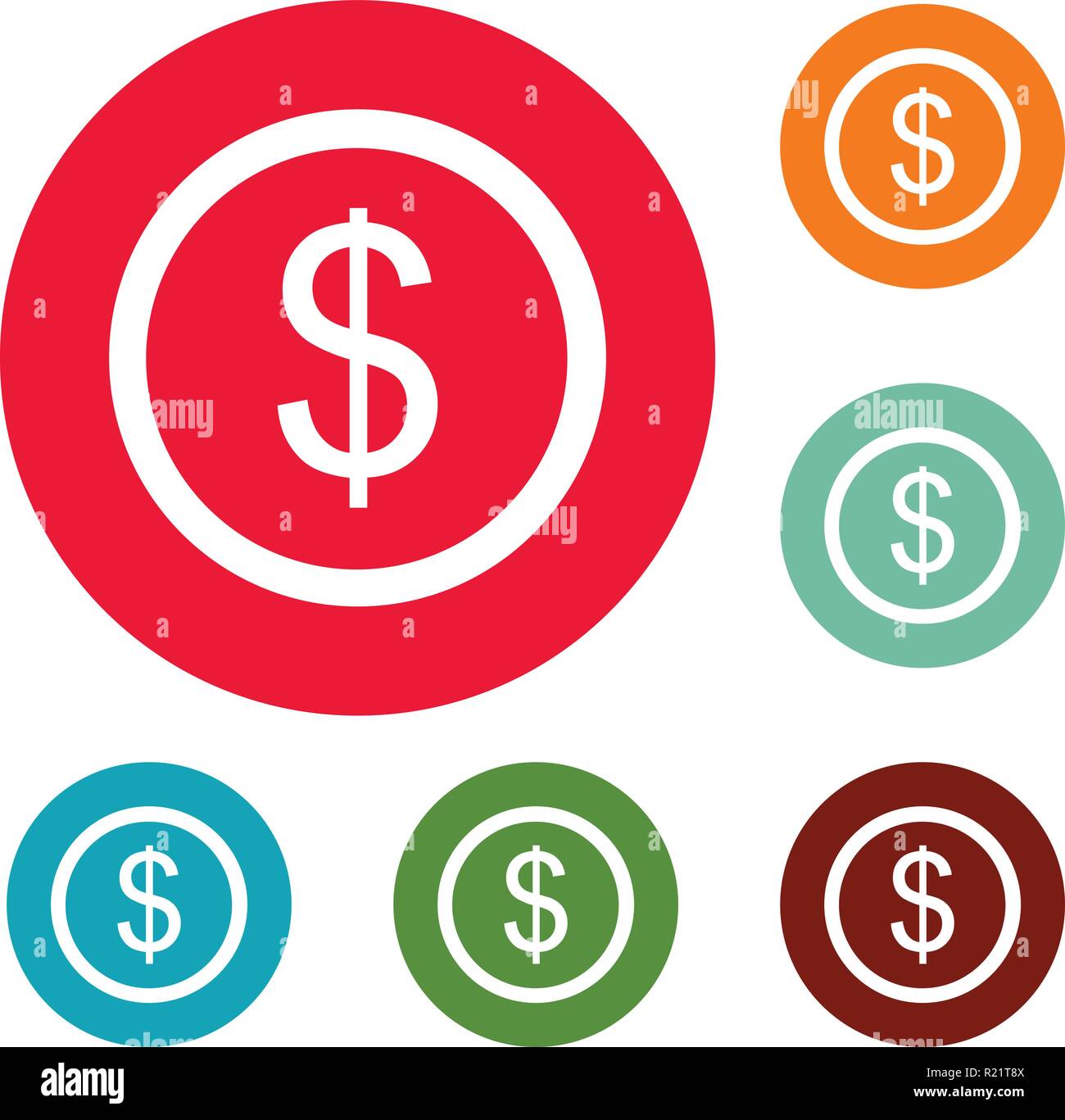 Dollar icons circle set vector isolated on white background Stock ...