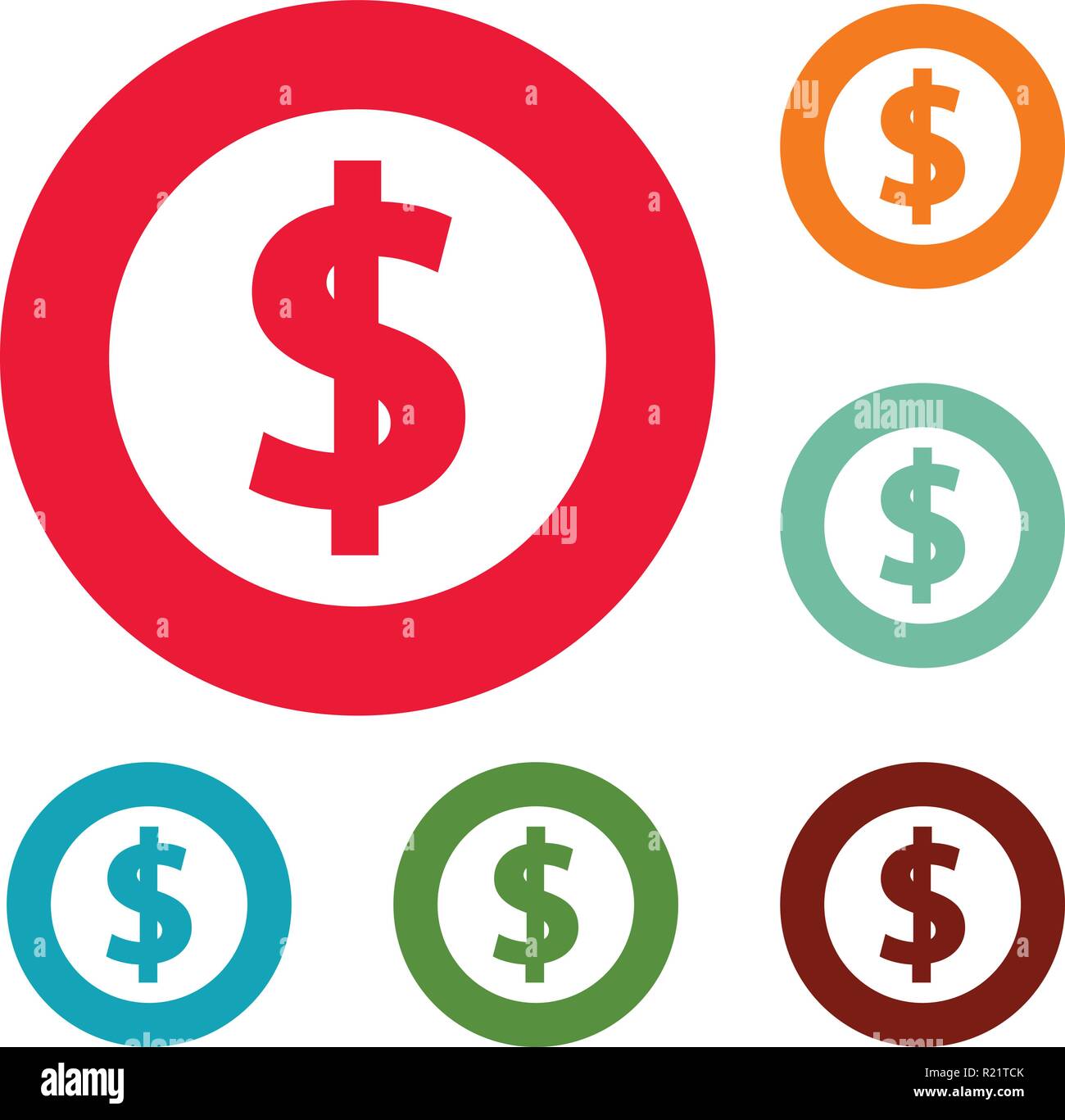Dollar icons circle set vector isolated on white background Stock ...