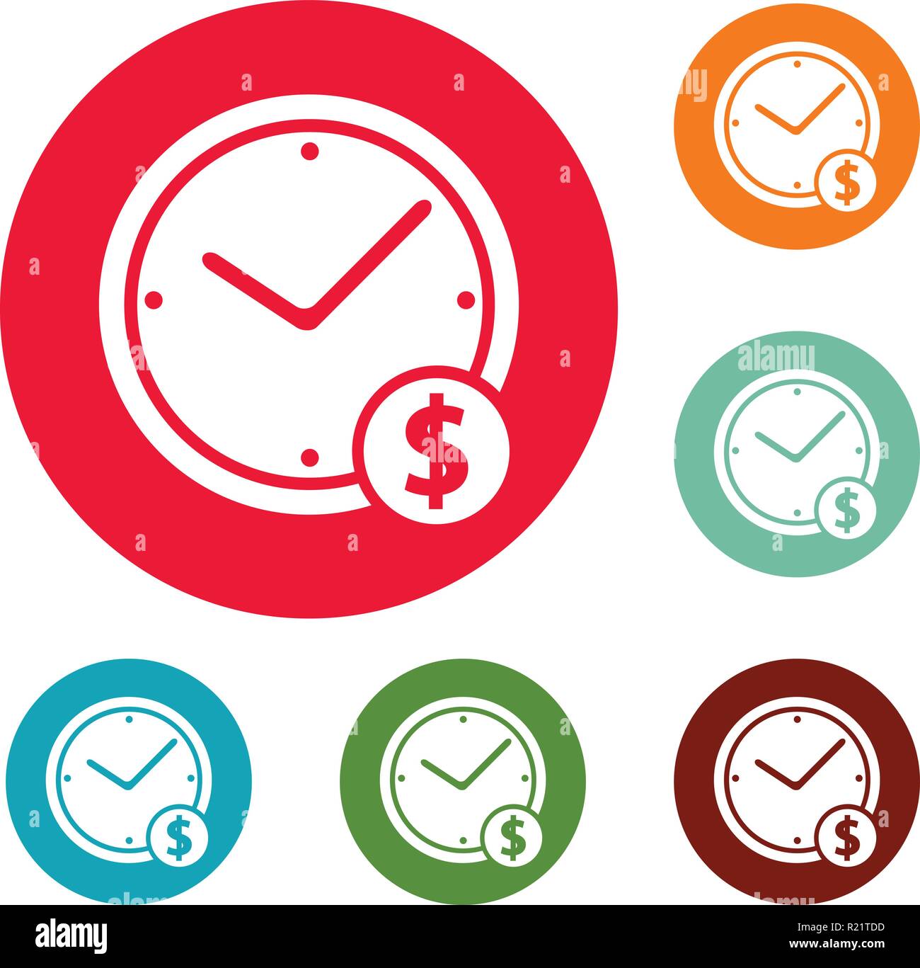 Clock money icons circle set vector isolated on white background Stock ...