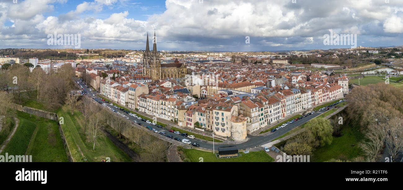 Aerial panorama of Bayonne France in Basque Country with a Gothic ...