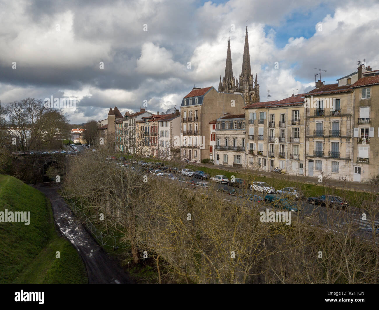 Aerial panorama of Bayonne France in Basque Country with a Gothic ...