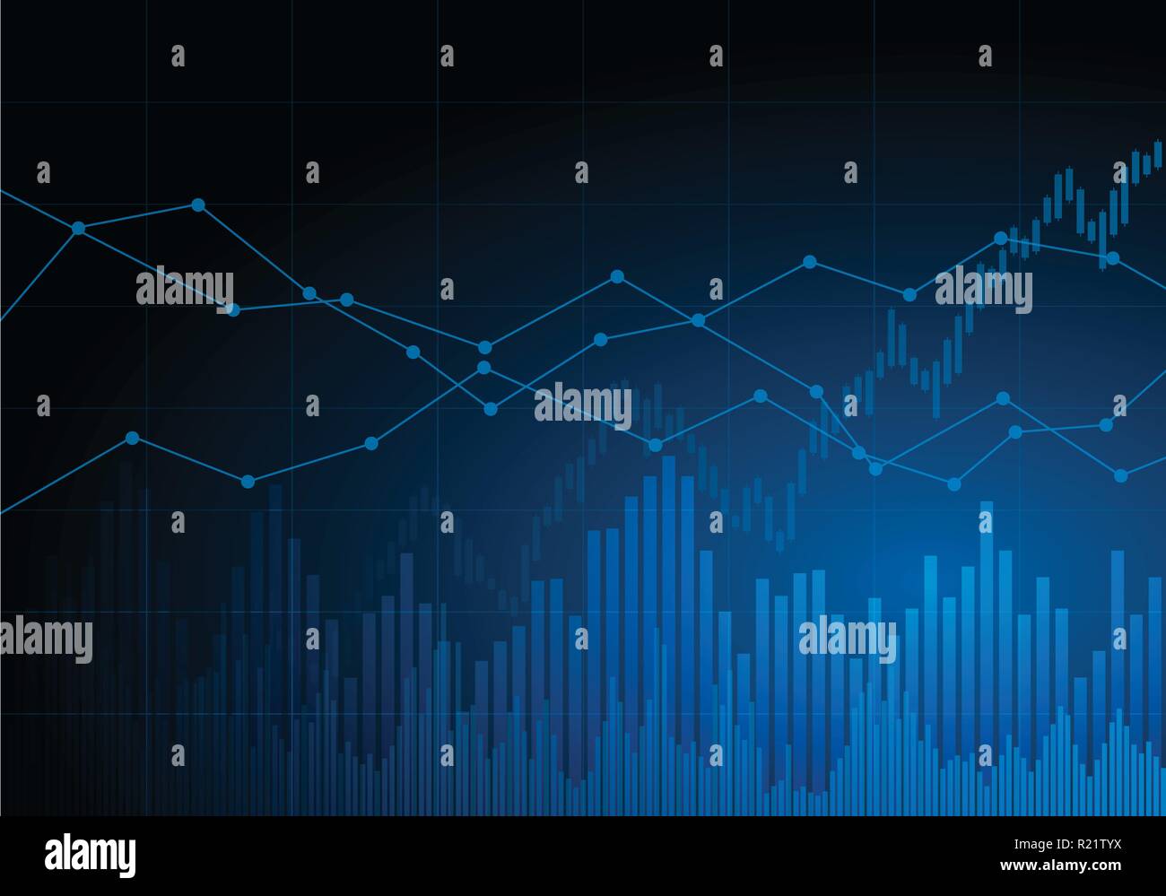 Illustration of blue business chart of growth and fall in stock, money ...