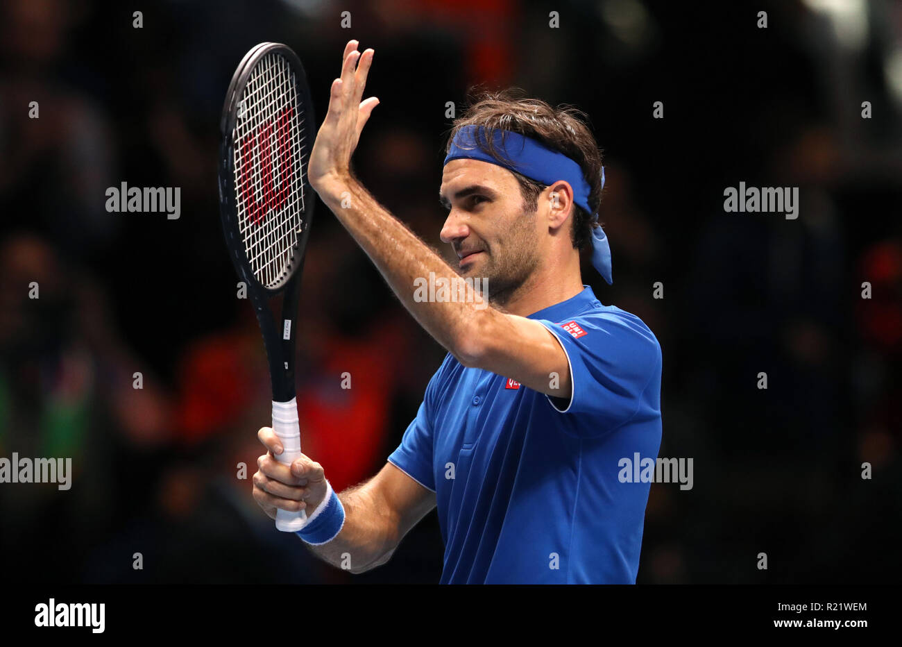 Roger Federer celebrates winning his men's singles match during day ...
