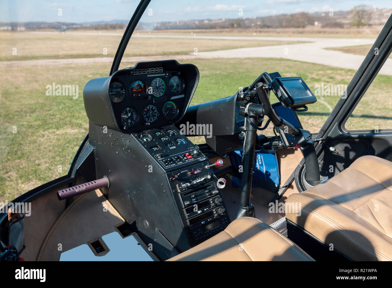 helicopter cockpit on ground, close up Stock Photo - Alamy