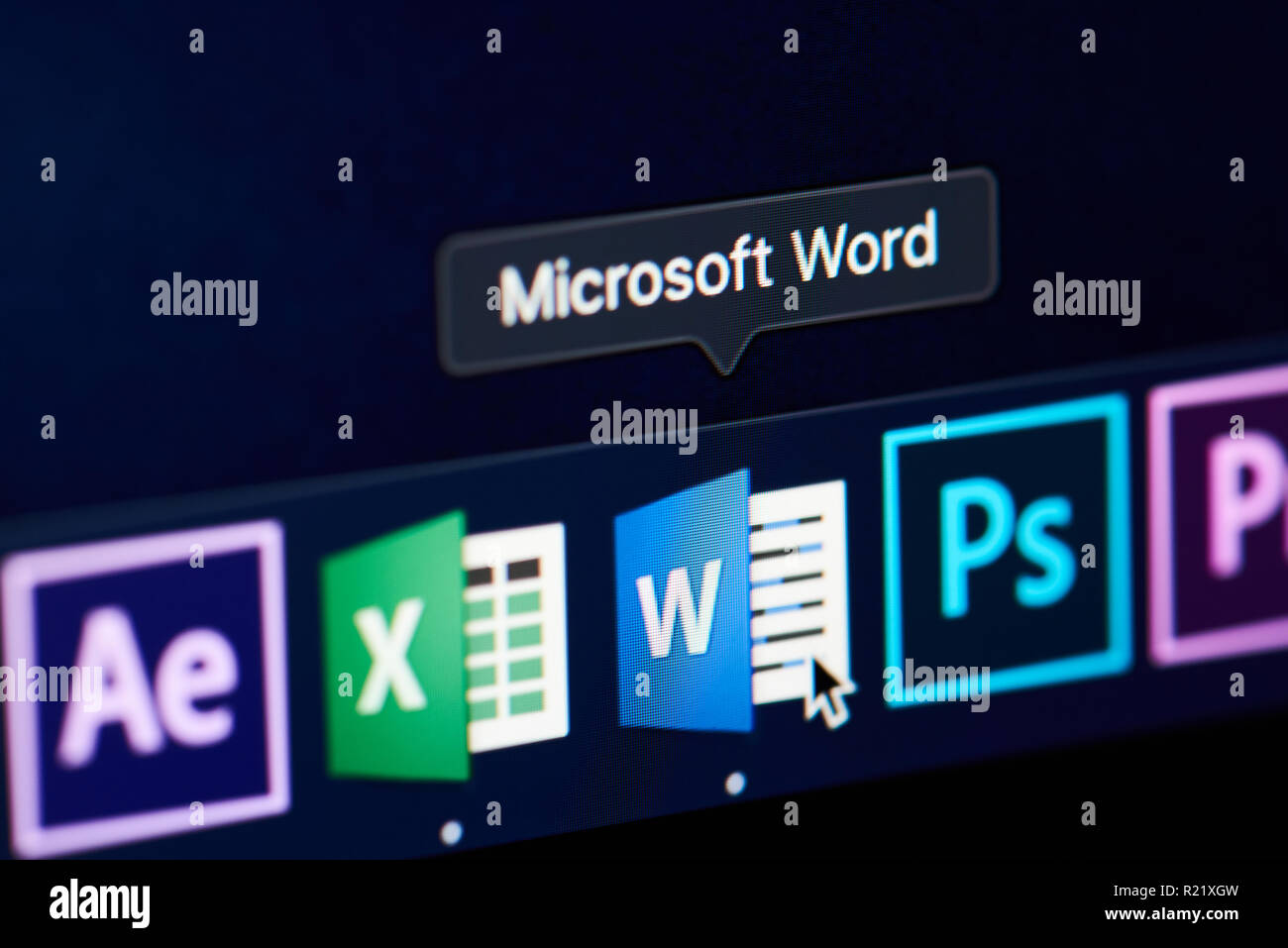 New york, USA - november 15, 2018:Microsoft word icon on device screen ...