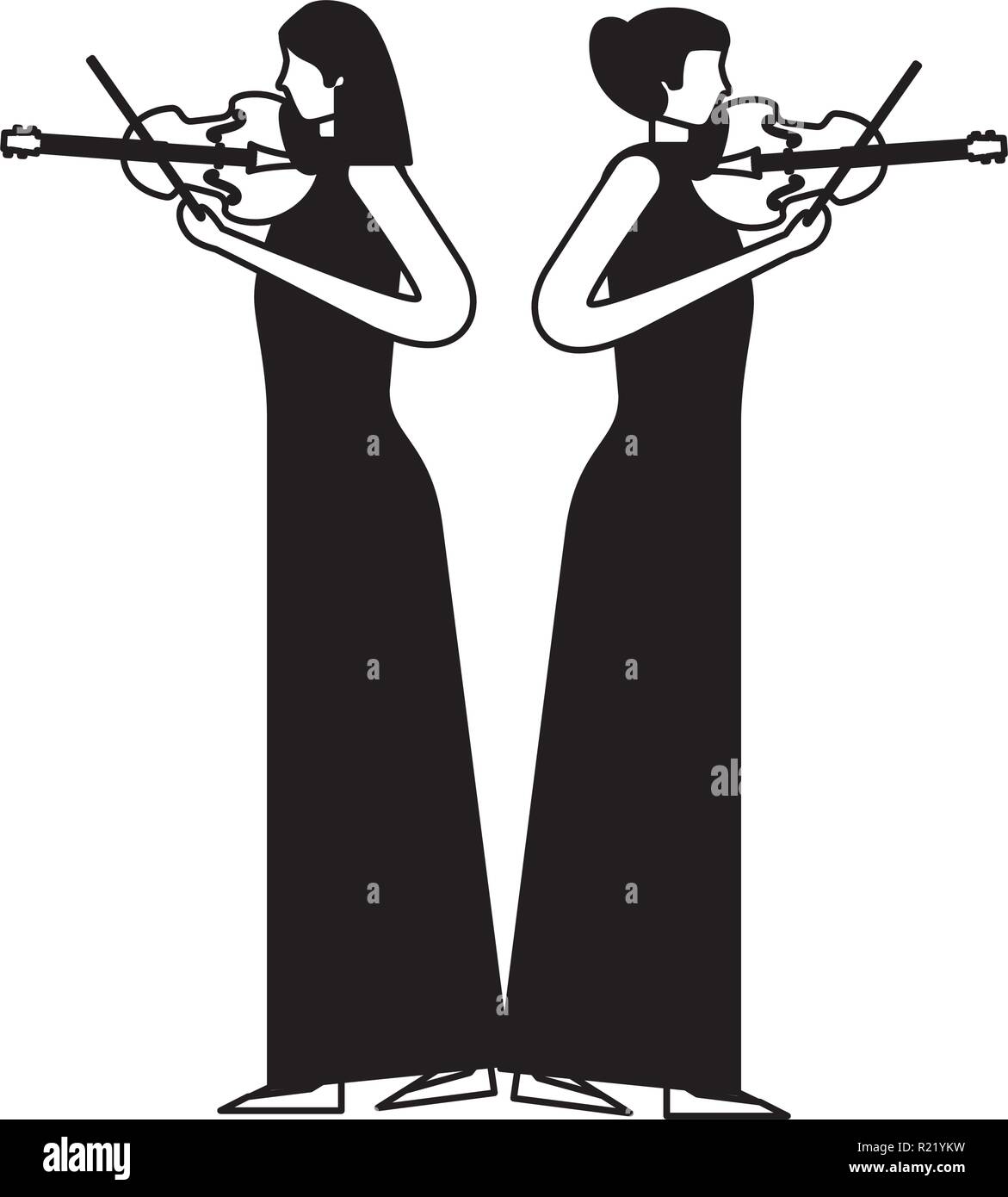 musician women with violin classical instrument vector illustration ...