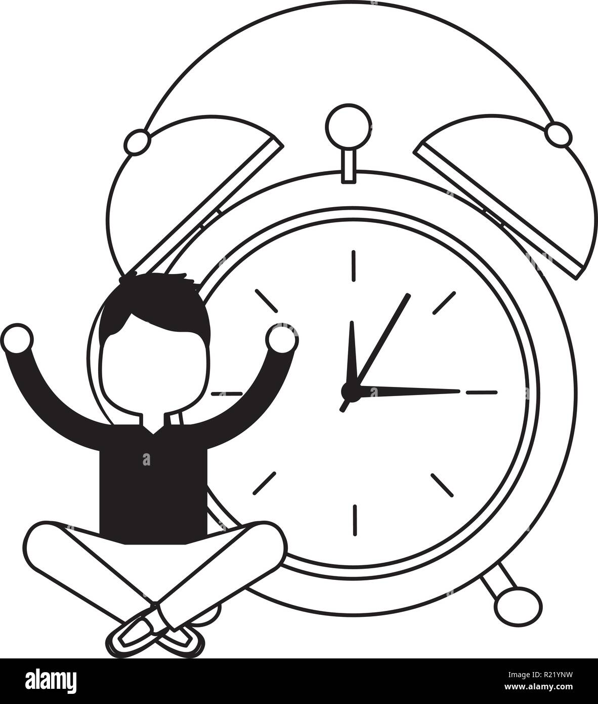 boy sitting clock alarm wake up vector illustration Stock Vector Image ...