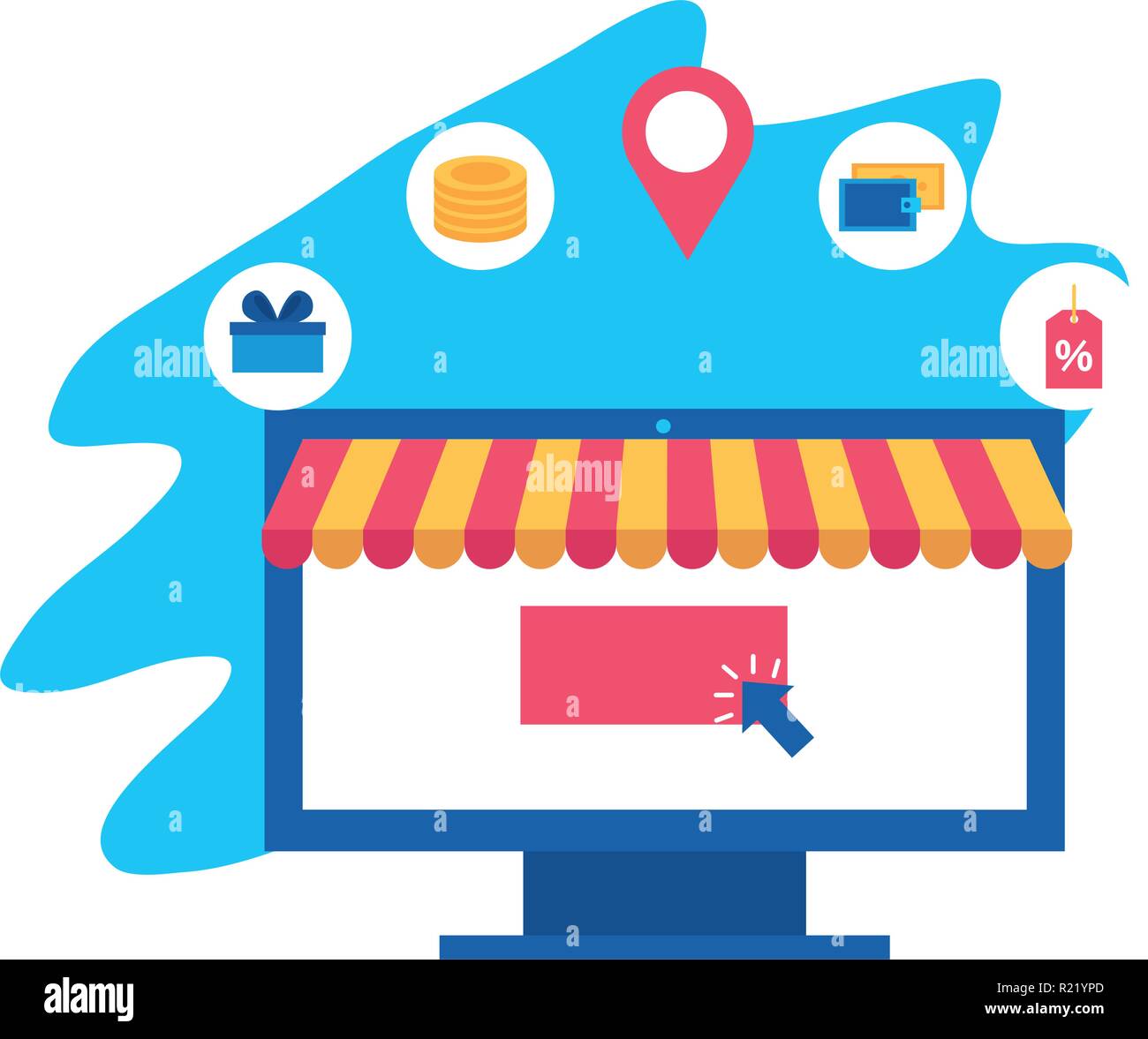 online shopping computer click commerce vector illustration Stock ...