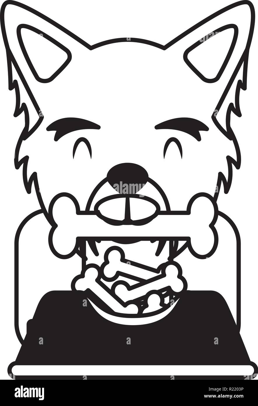 dog biting bone and bowl food vector illustration Stock Vector Image ...