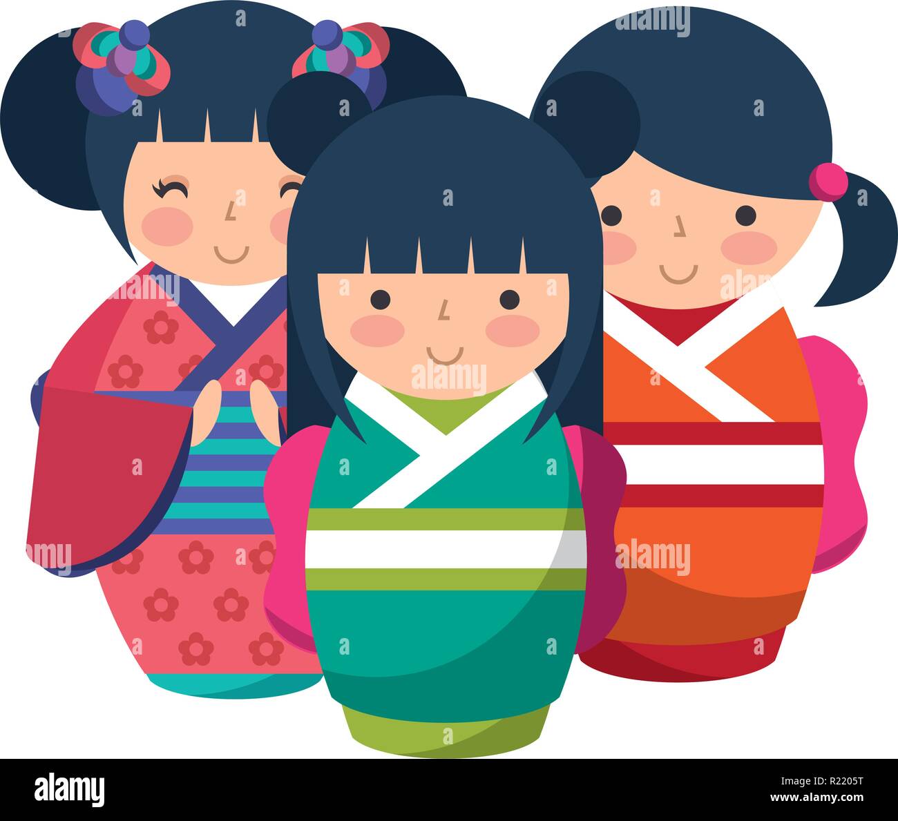 cute kokeshi dolls kimono traditional vector illustration Stock Vector ...