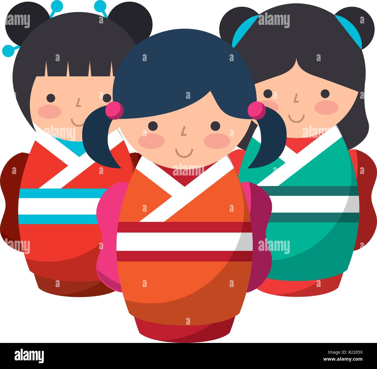cute kokeshi dolls kimono traditional vector illustration Stock Vector ...
