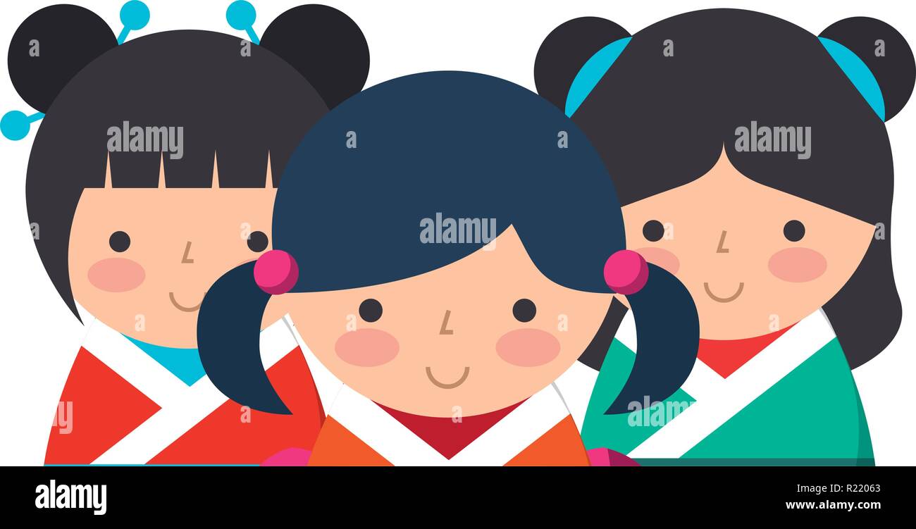 cute kokeshi dolls kimono traditional vector illustration Stock Vector ...