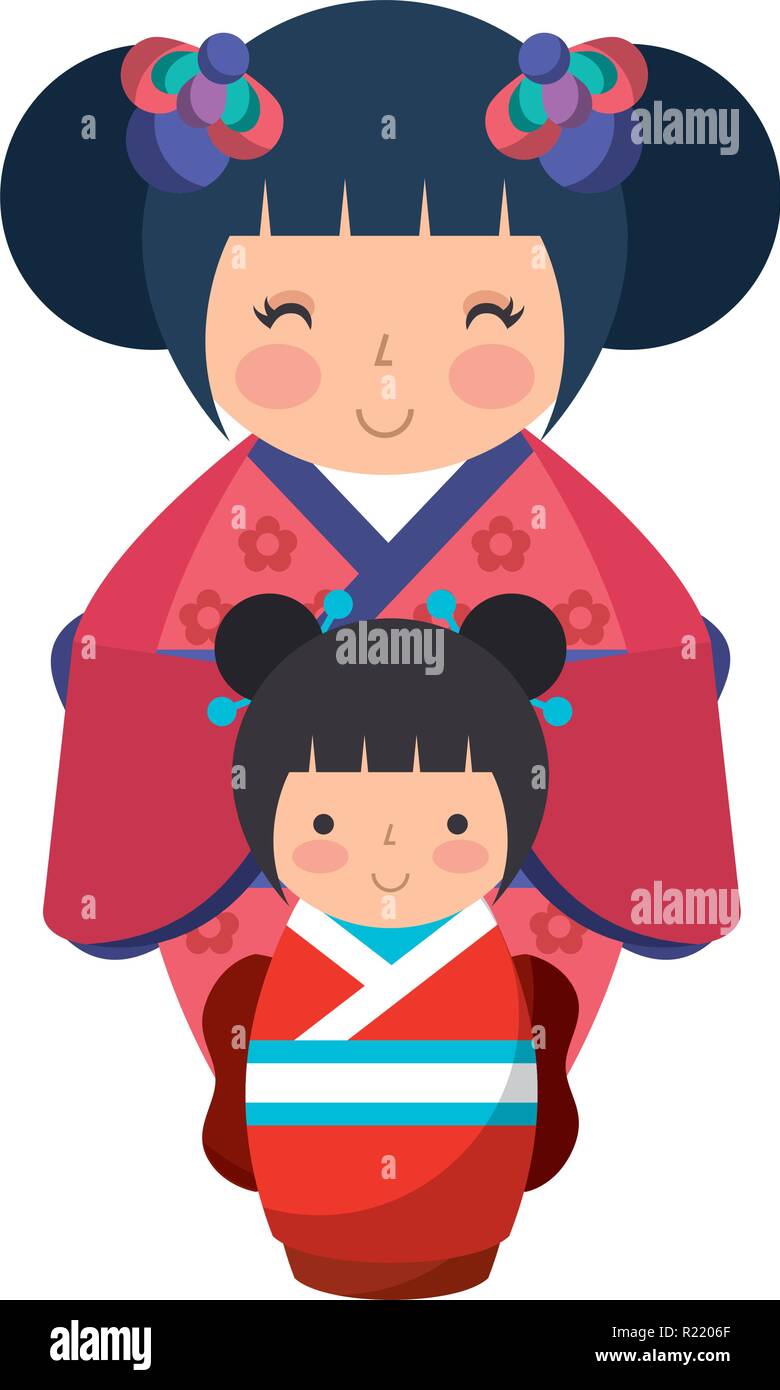 cute kokeshi dolls japanese traditional vector illustration Stock ...