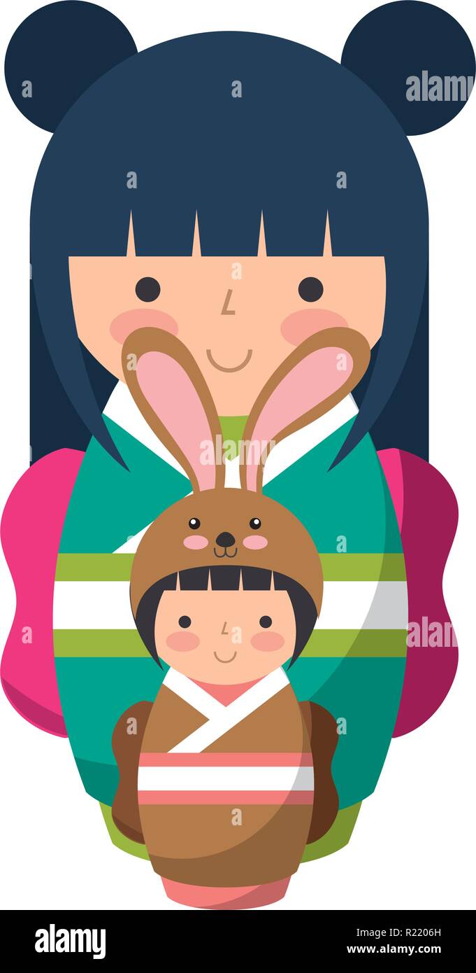 cute kokeshi dolls japanese traditional vector illustration Stock ...