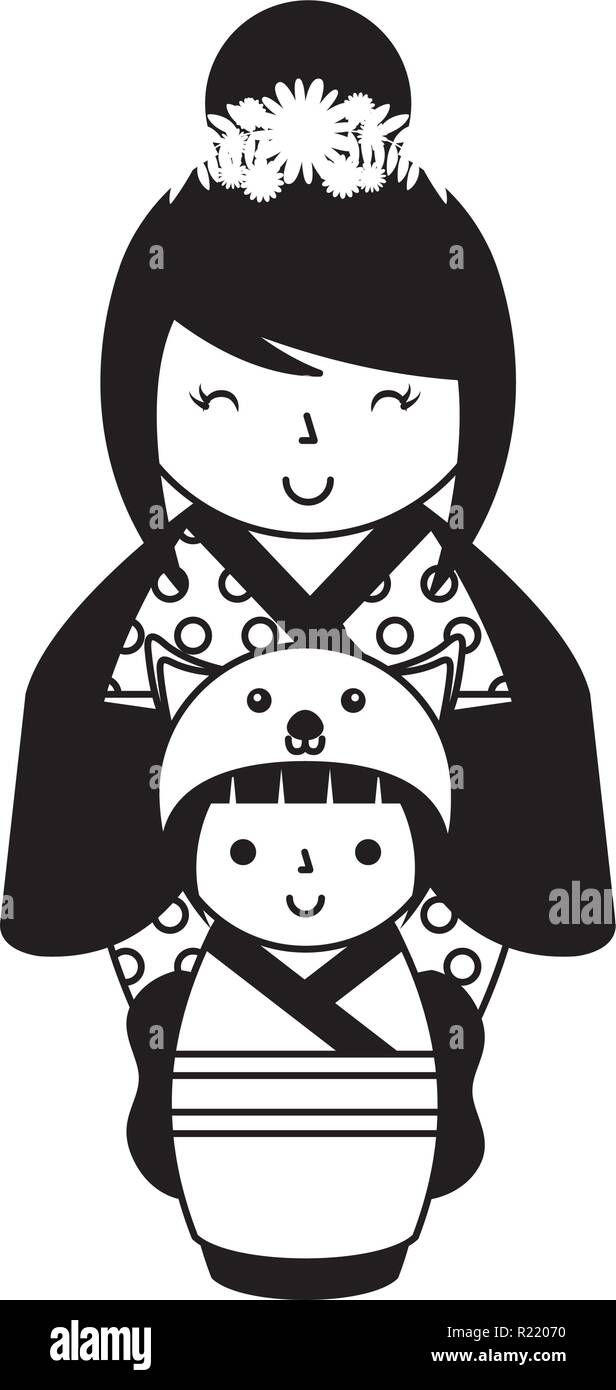 cute kokeshi dolls japanese traditional vector illustration Stock ...