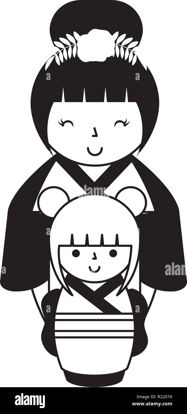 cute kokeshi dolls japanese traditional vector illustration Stock ...