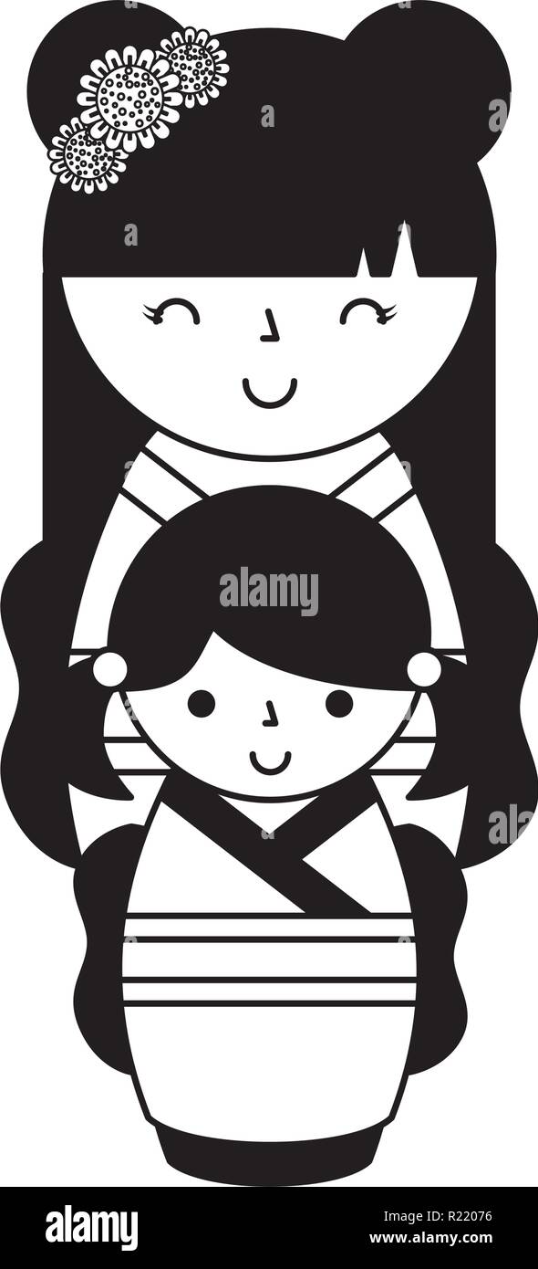 cute kokeshi dolls japanese traditional vector illustration Stock ...