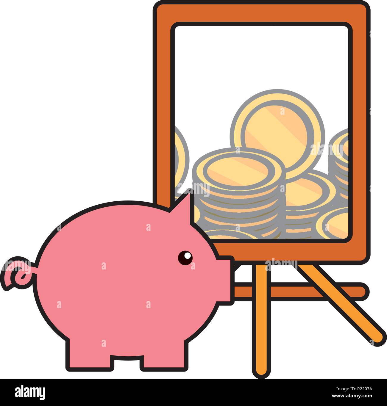piggy bank board bitcoin cryptocurrency fintech vector illustration ...