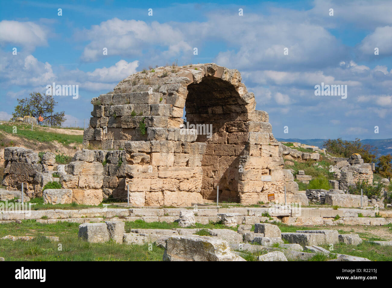 Ruins of old Corinth beside the temple dedicated to Apollo Stock Photo ...