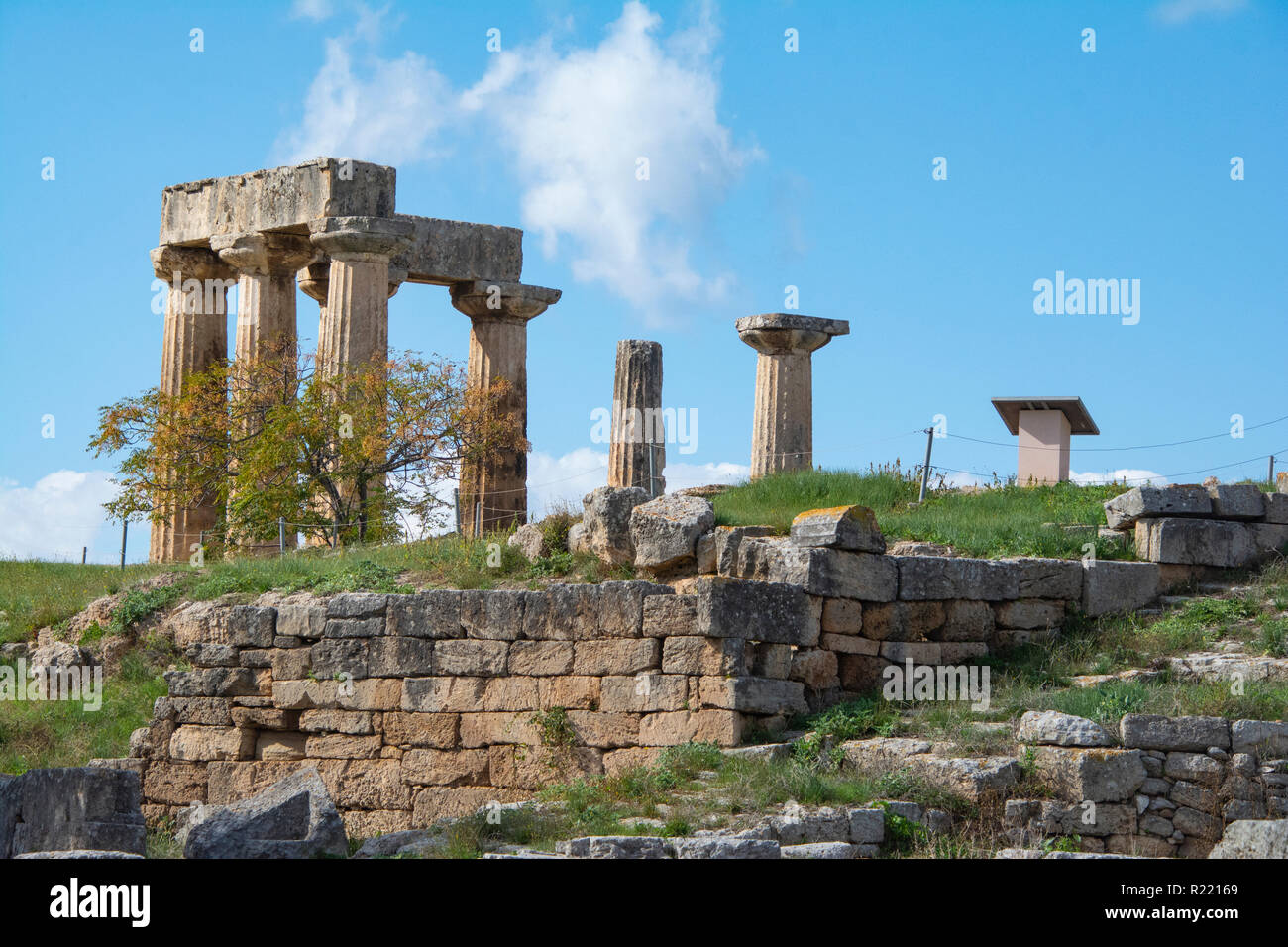 The ruins of a temple in old Corinth dedicated to Apollo Stock Photo ...