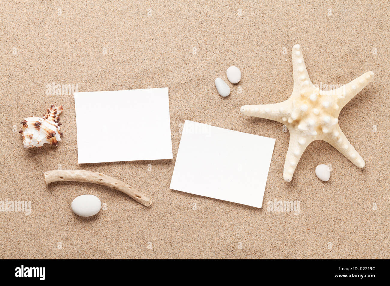 Travel vacation concept with starfish, seashell and photo frames on ...