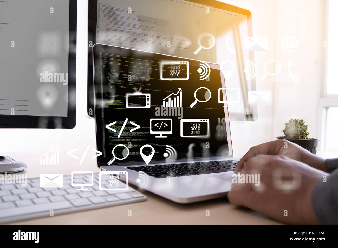 Man Work Coding Software Developer Programmer Is Coding On A Desktop