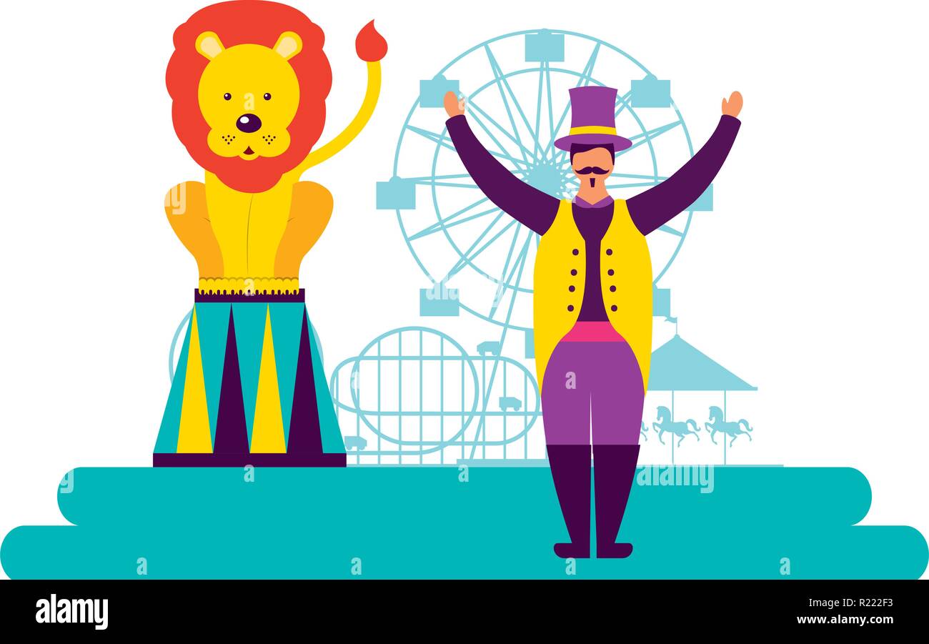 A tamer and lion, circus fun fair illustration Stock Vector Image & Art ...
