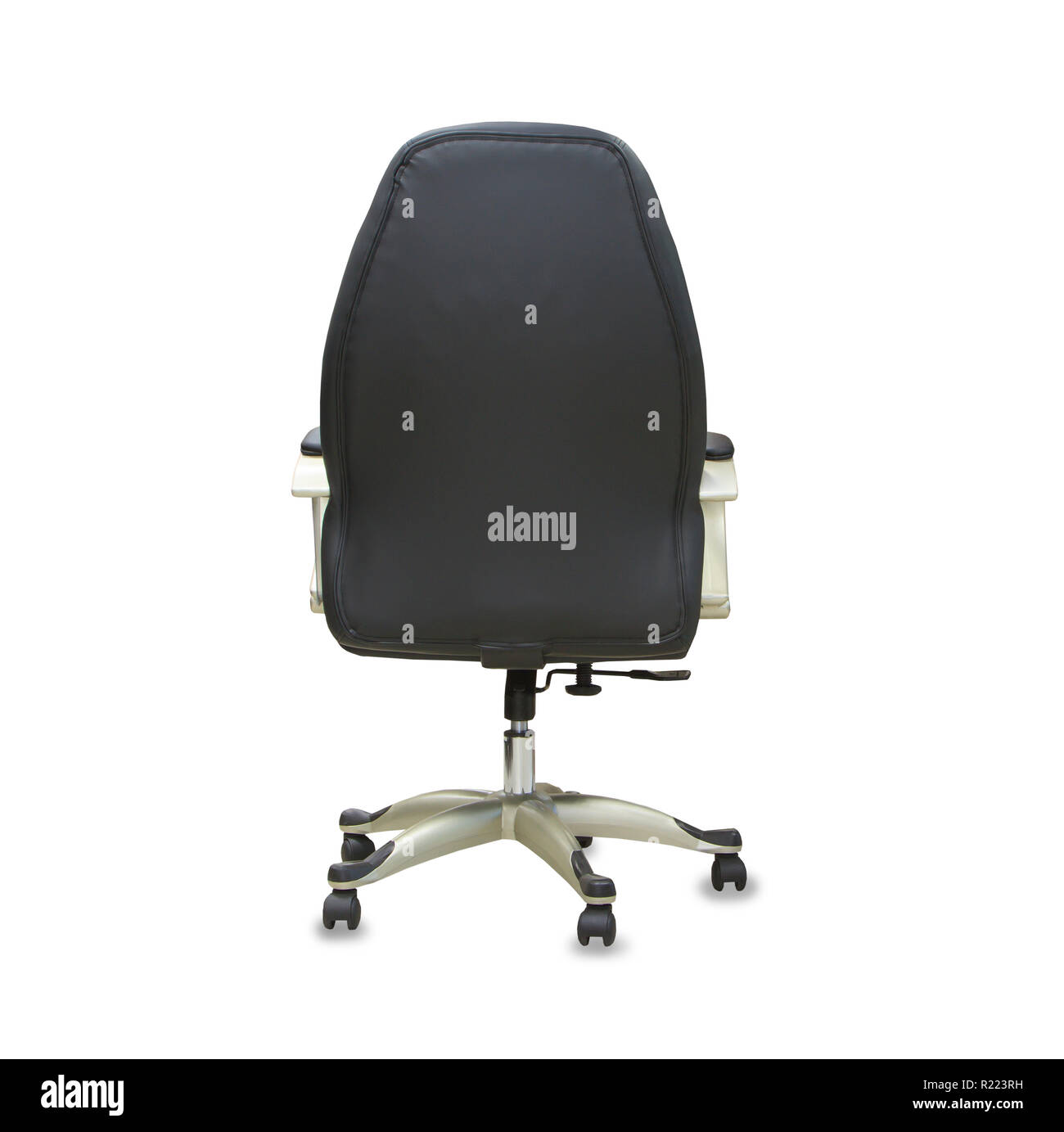 back view of modern office chair from black leather. Isolated Stock ...