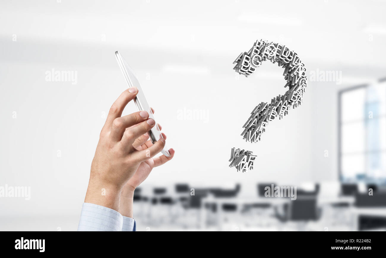 Concept of doubt or feedback with question mark. Mixed media Stock ...