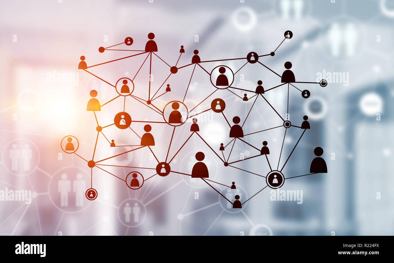 Concept of networking and connection against modern office blurred ...