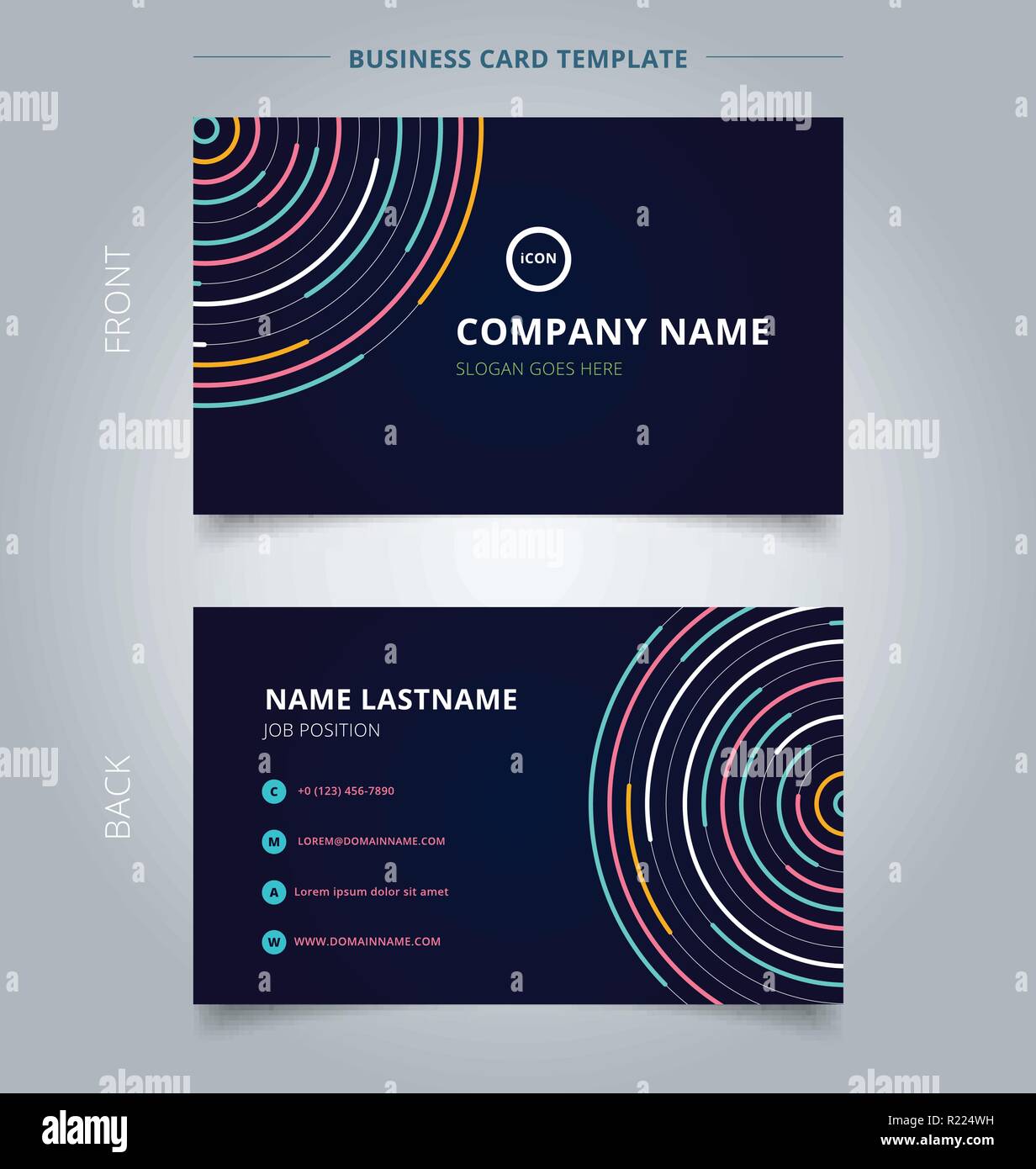 Name card template abstract colorful lines bright circles pattern on ...