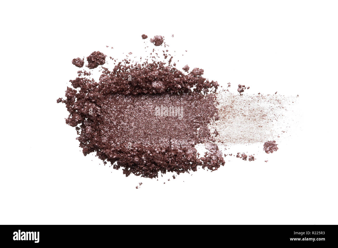Texture of broken brown eye shadow isolated on white background. Macro ...