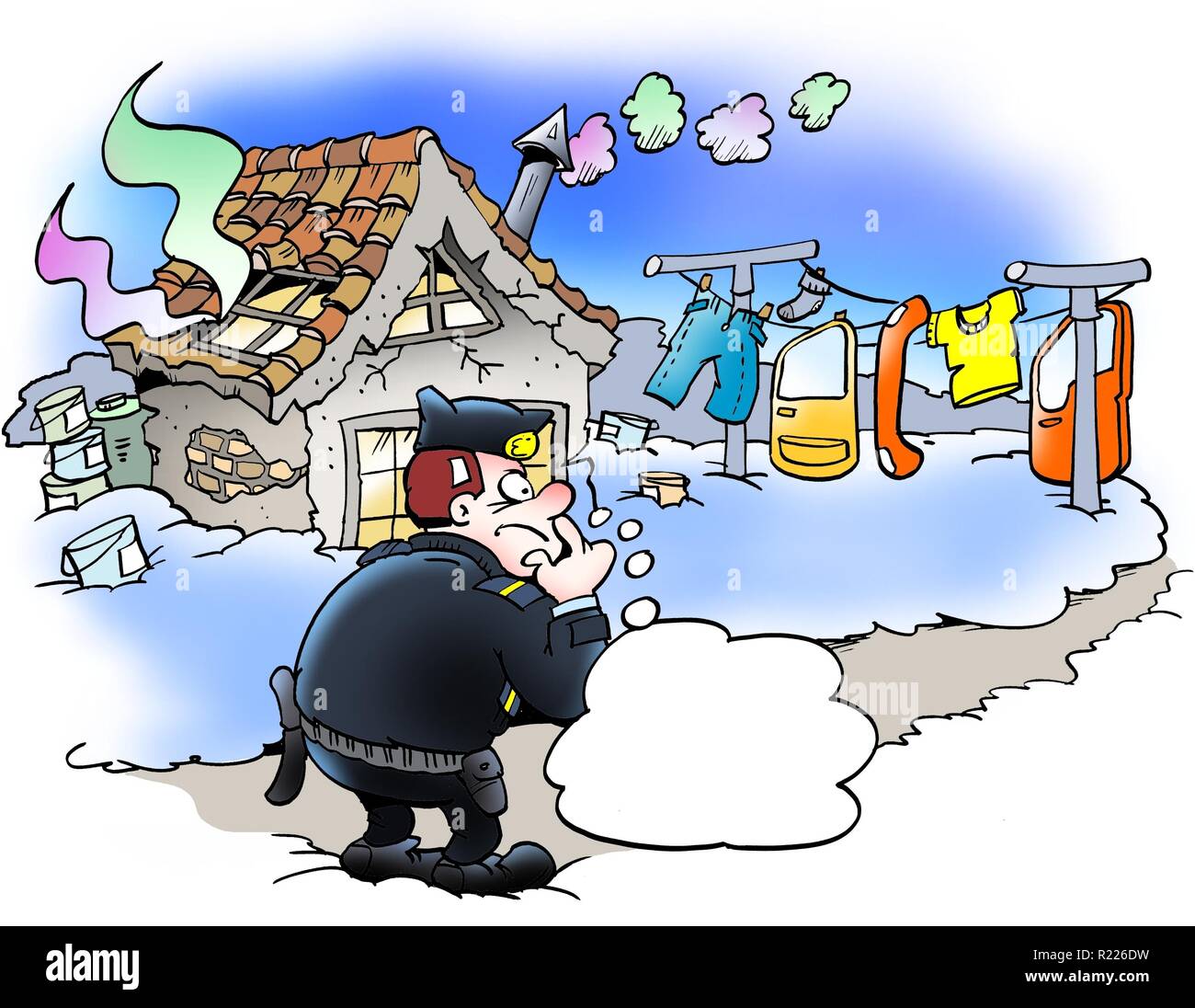 Cartoon illustration police officer looking hi-res stock photography ...