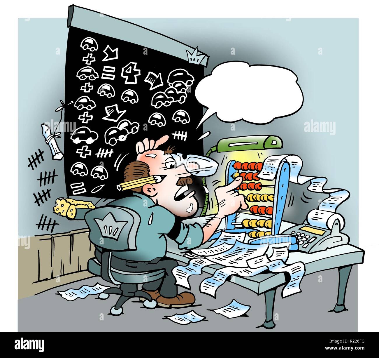 An accounting man with lots of calculations Stock Photo - Alamy