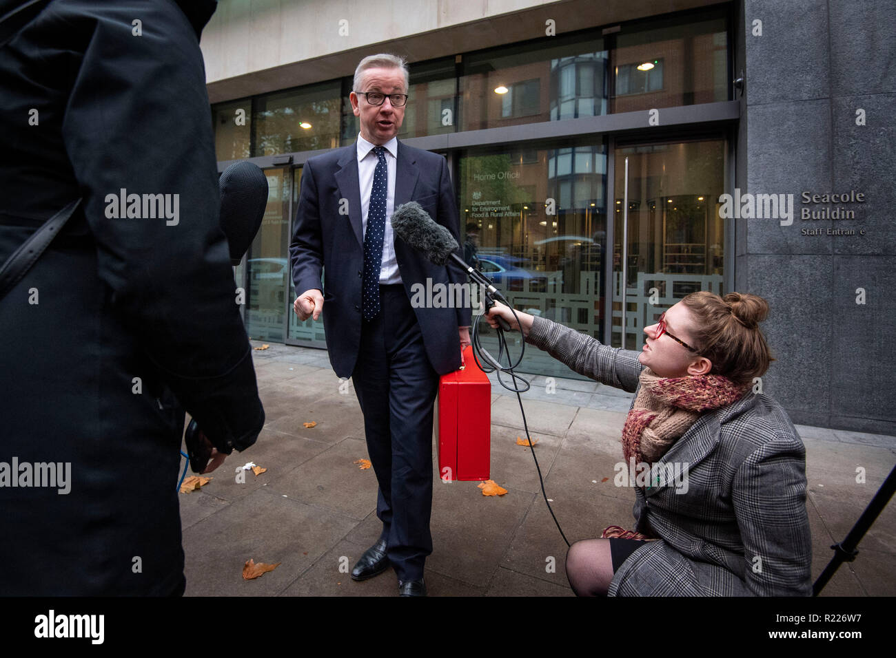 Environment Secretary Michael Gove speaking outside the Department for ...