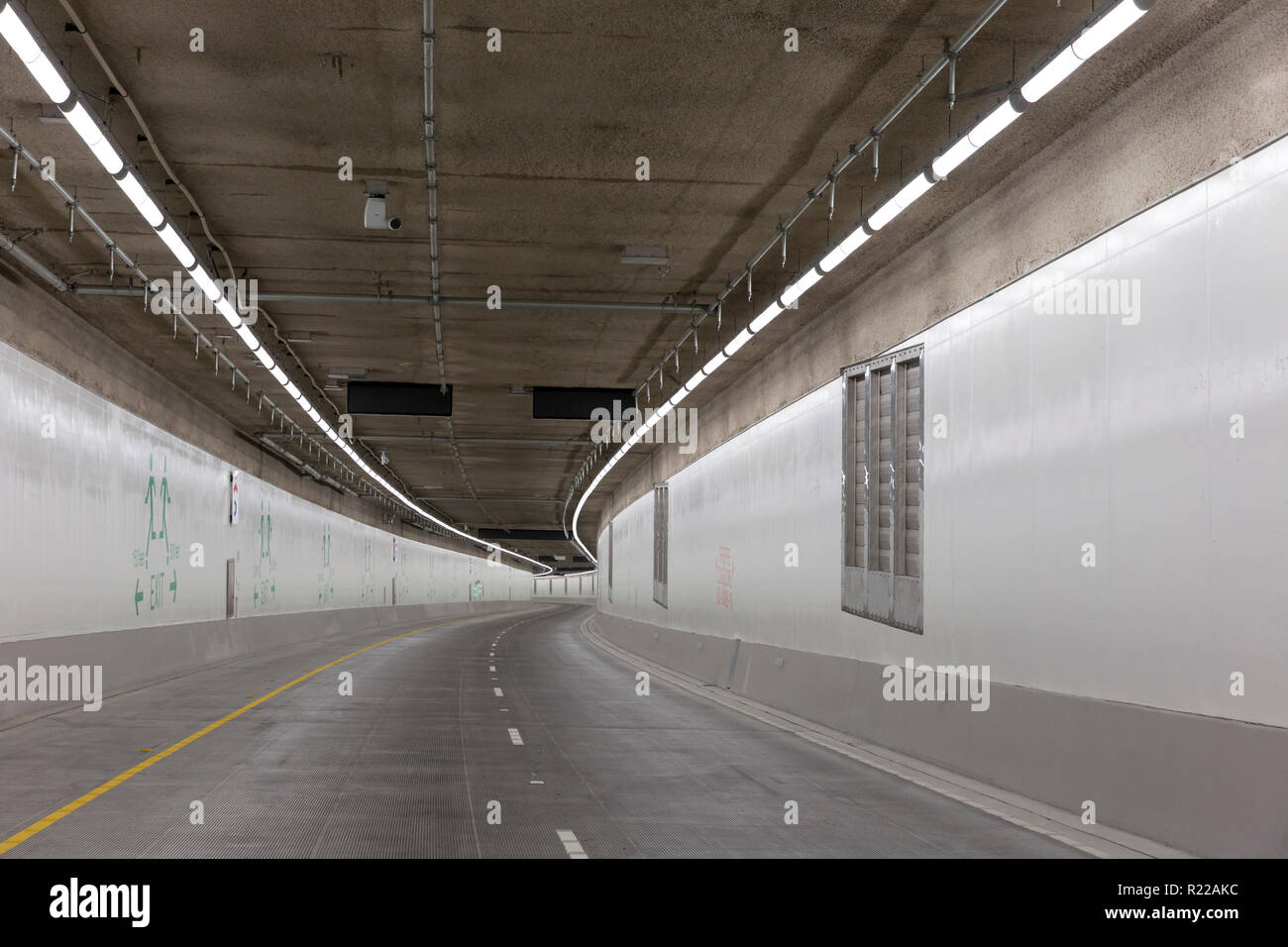 Seattle, Washington: The northbound deck of the new SR 99 Tunnel. The ...