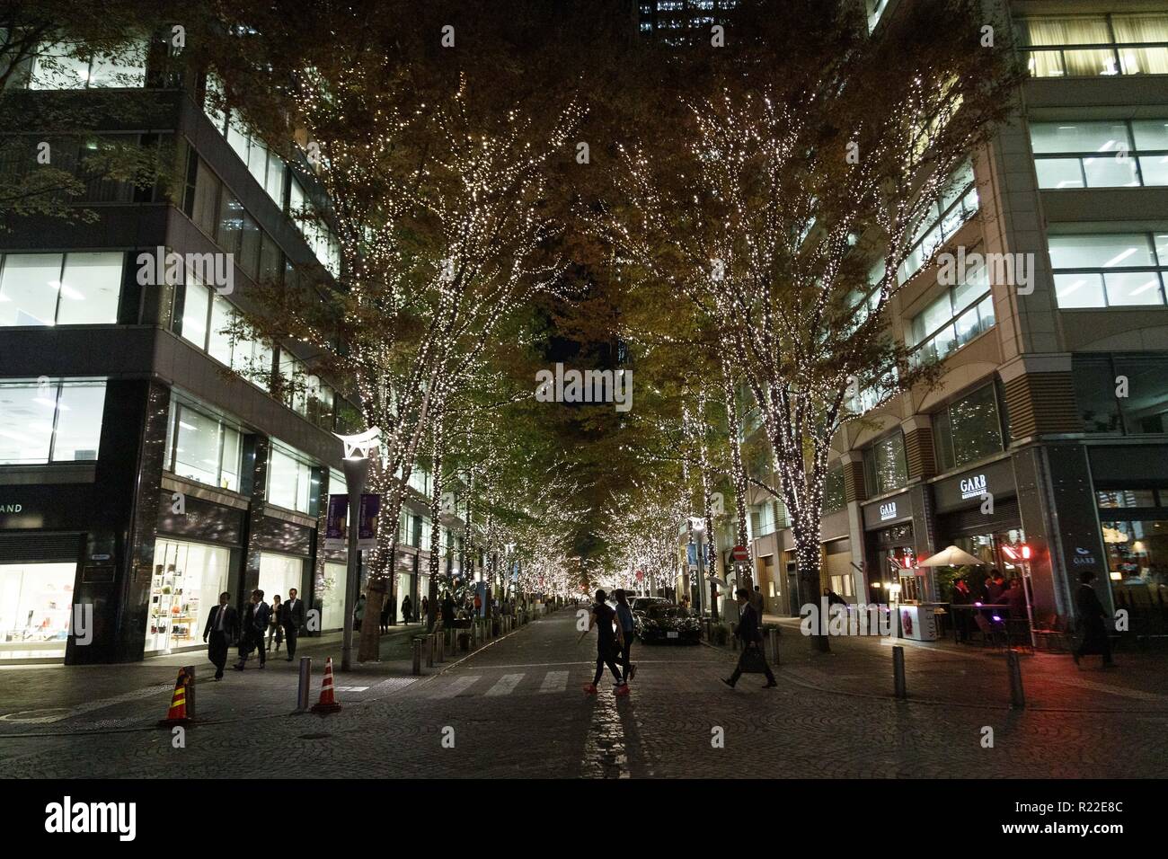 November 15, 2018 - Tokyo, Japan - LED lights illuminate the Marunouchi ...
