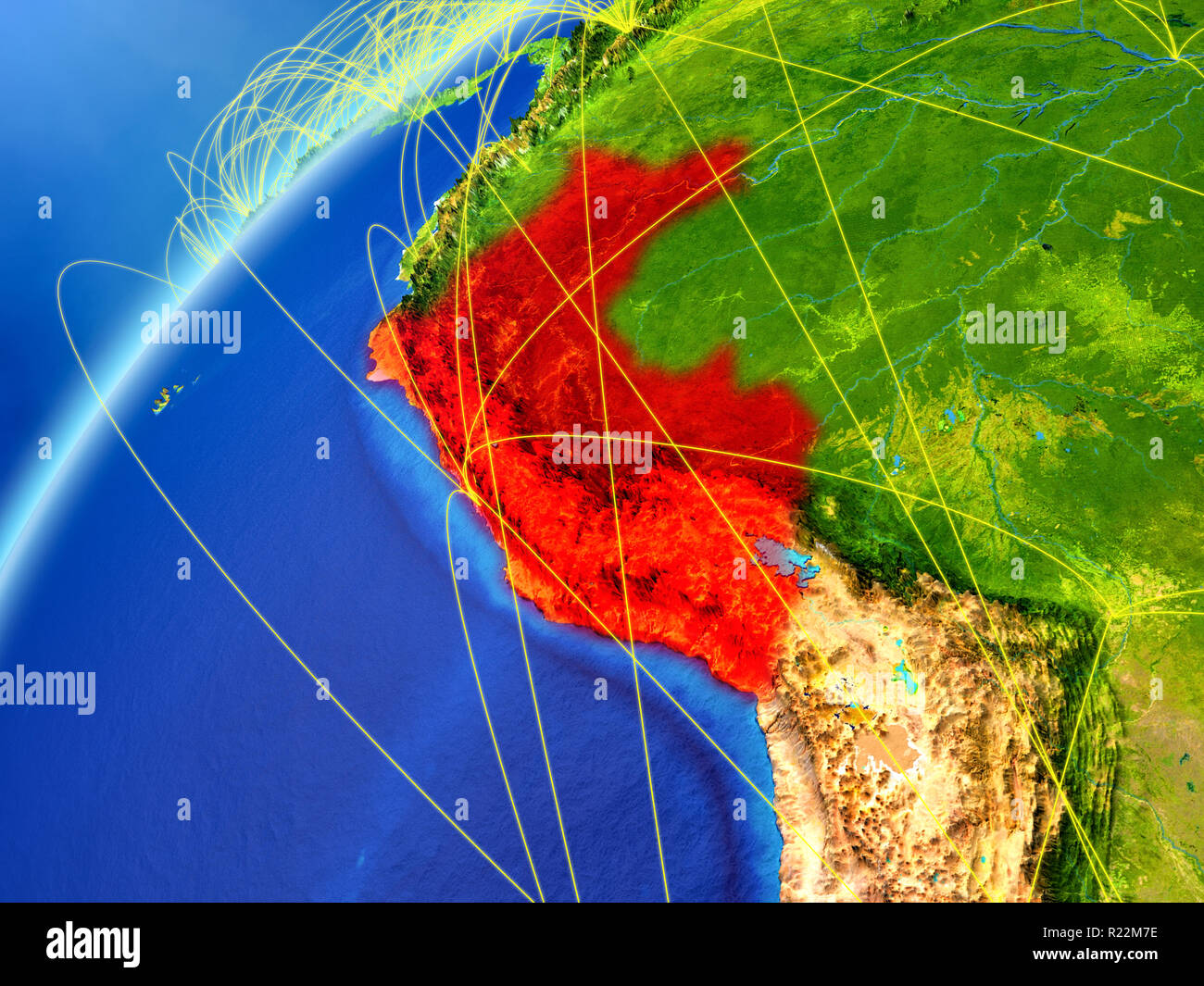 Peru on model of planet Earth with international networks. Concept of ...