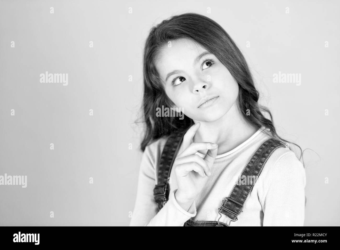 Little girl look up, dream eyes face, copyspace Stock Photo - Alamy