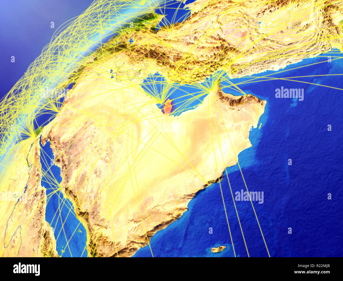 Qatar on model of planet Earth with international networks. Concept of ...