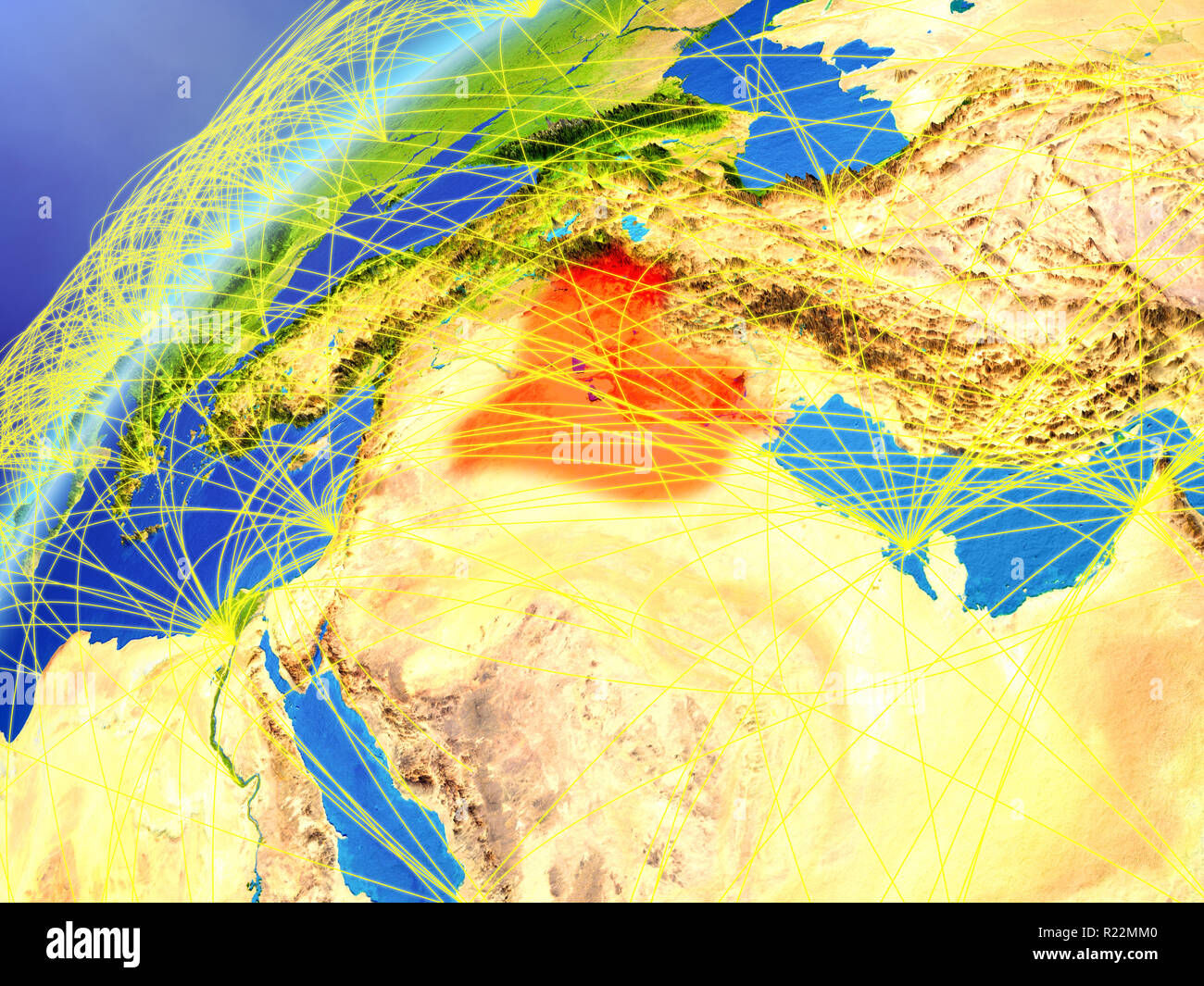 Iraq on model of planet Earth with international networks. Concept of ...