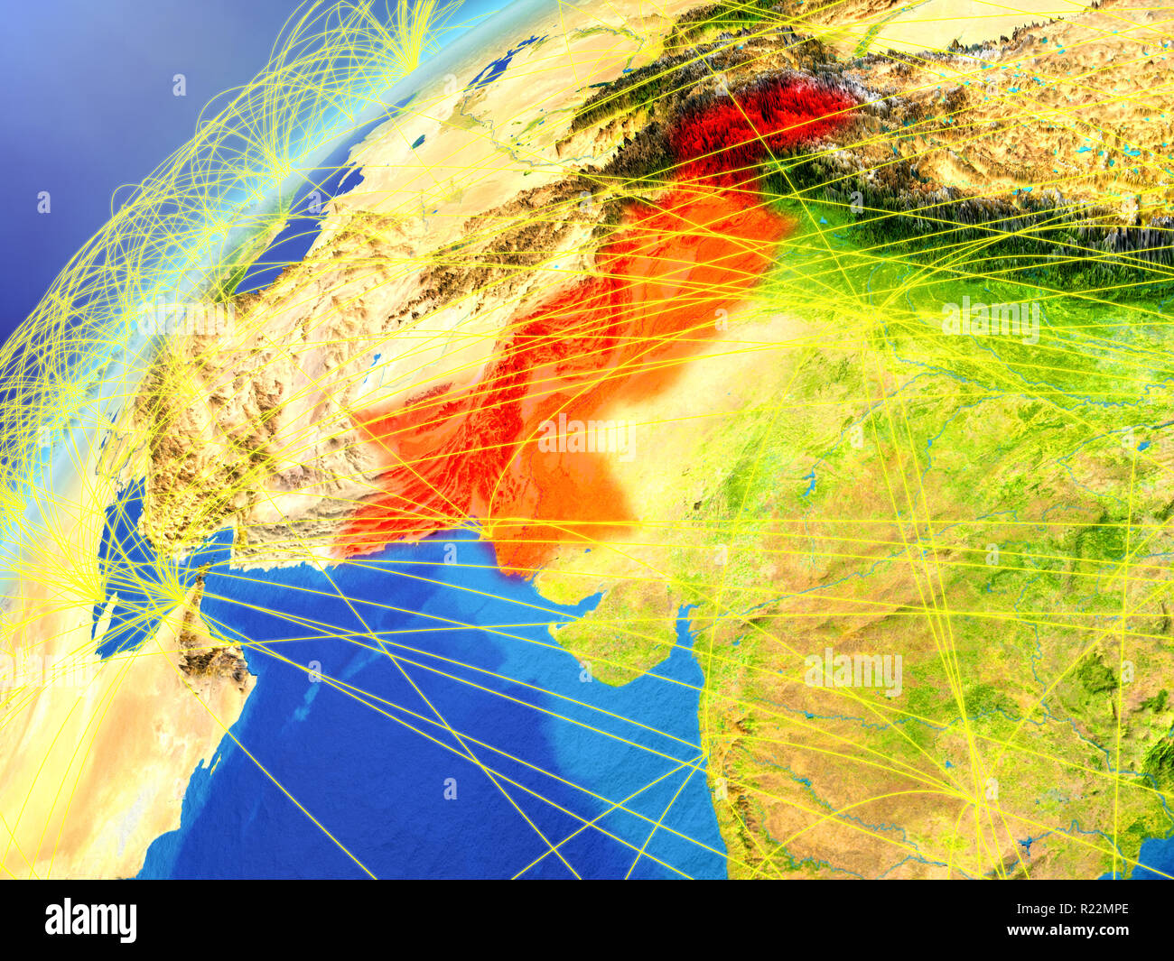 Pakistan on model of planet Earth with international networks. Concept ...