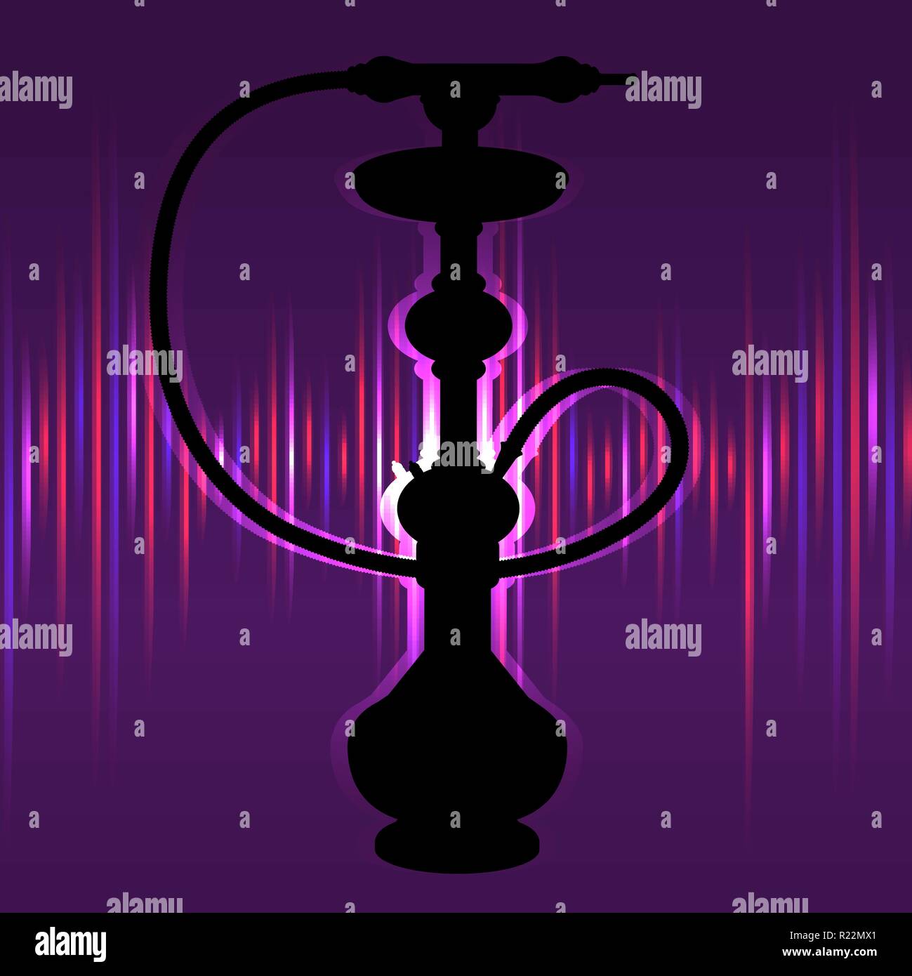 Realistic silhouette hookah vector ilustration on purple noise ...
