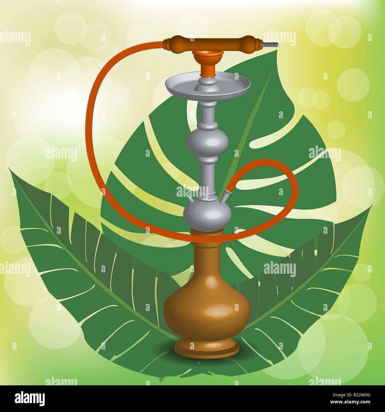 Realistic 3D copper hookah vector ilustration on green blurred ...