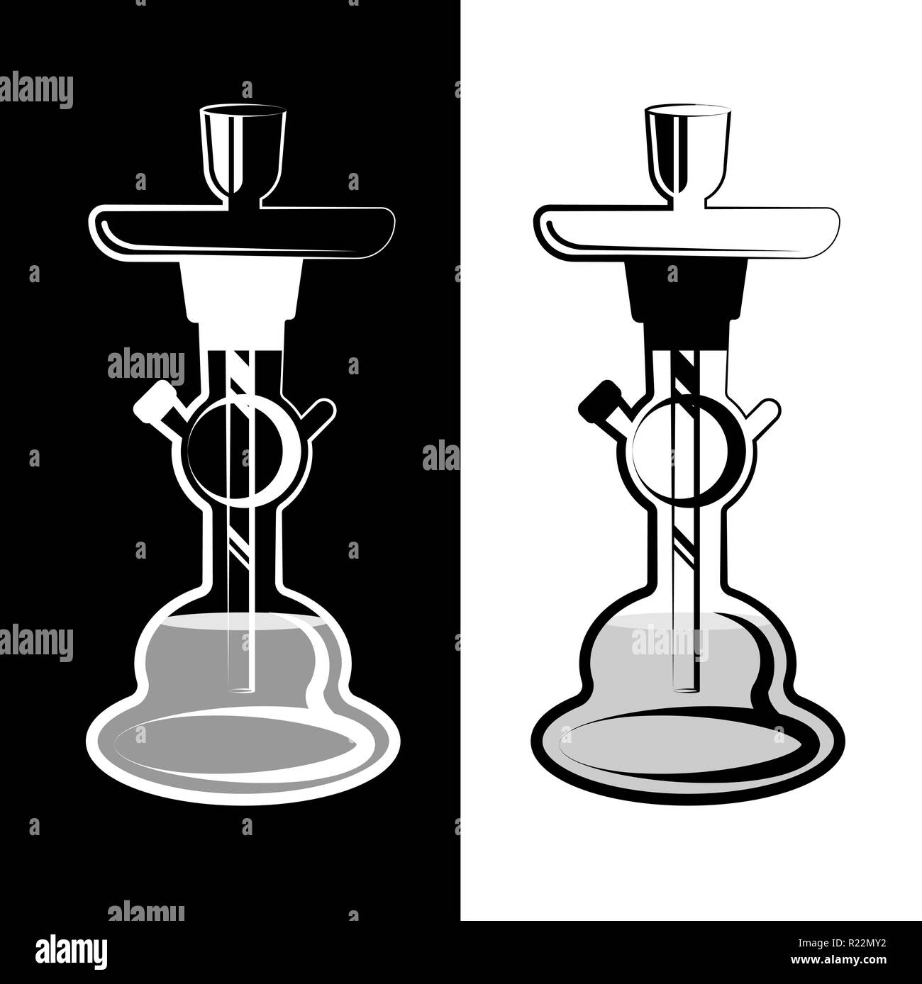 White and black silhouette hookah vector illustration on black Art Deco ...