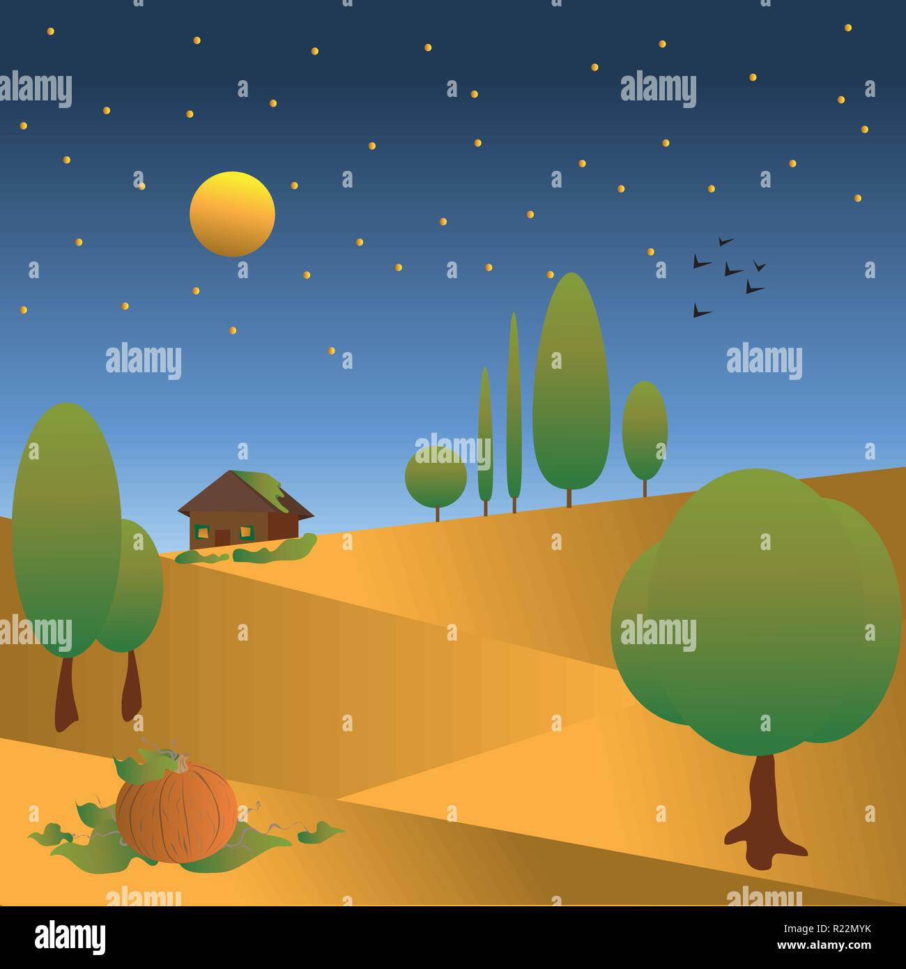 Seasons -autumn night house cartoon landscape Stock Vector Image & Art ...