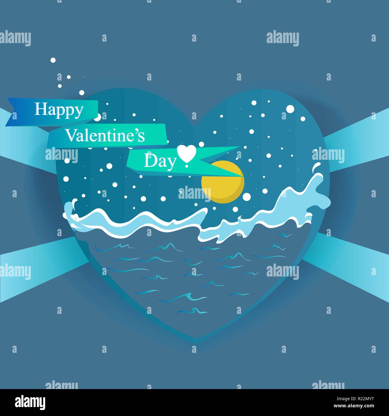 ocean valentine's day card with romantic sunset gift bow knot . Love ...