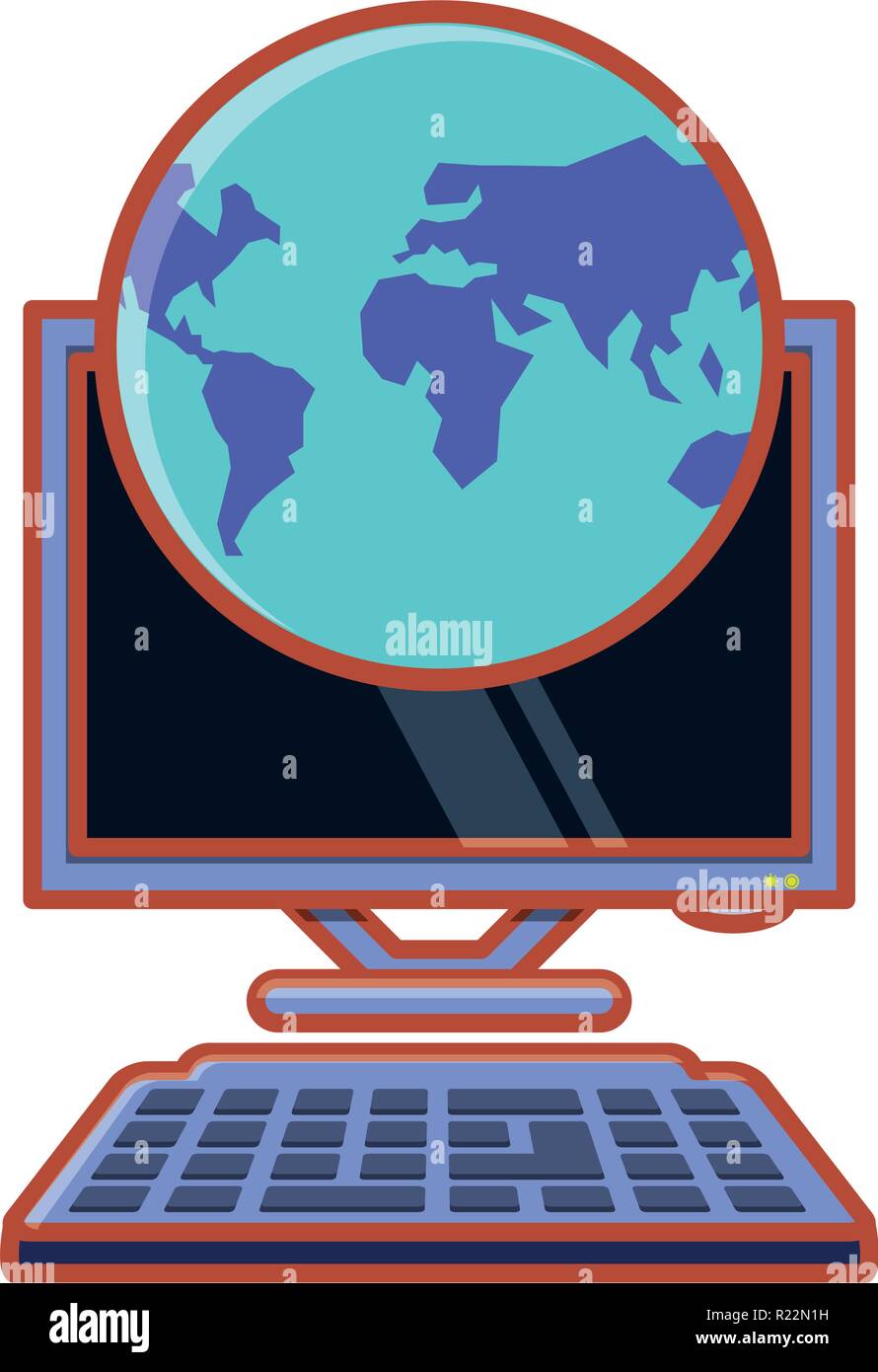 computer desktop with planet earth vector illustration design Stock ...
