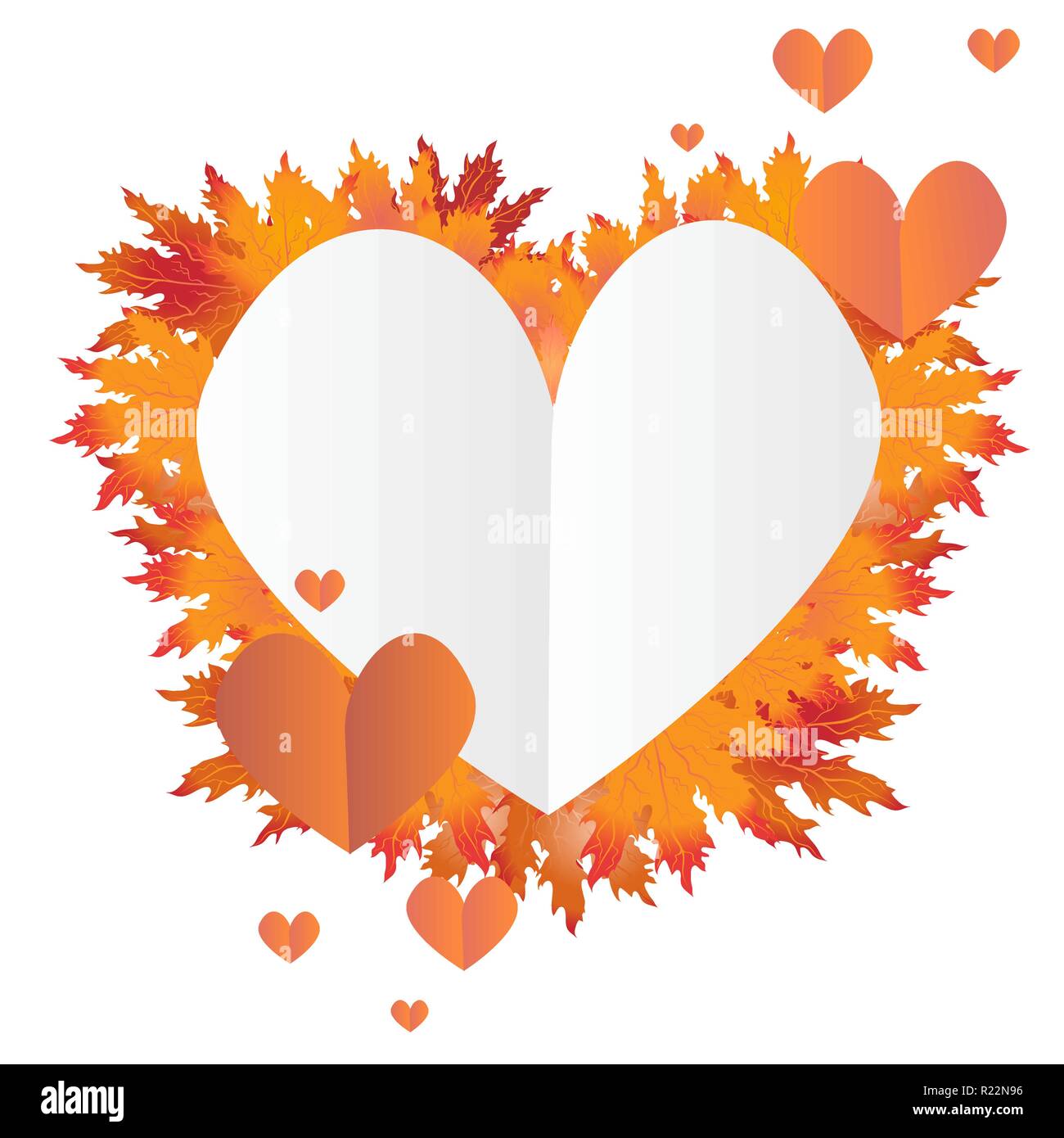 Autumn leaves heart label ,with falling leafs circle frame for print ...